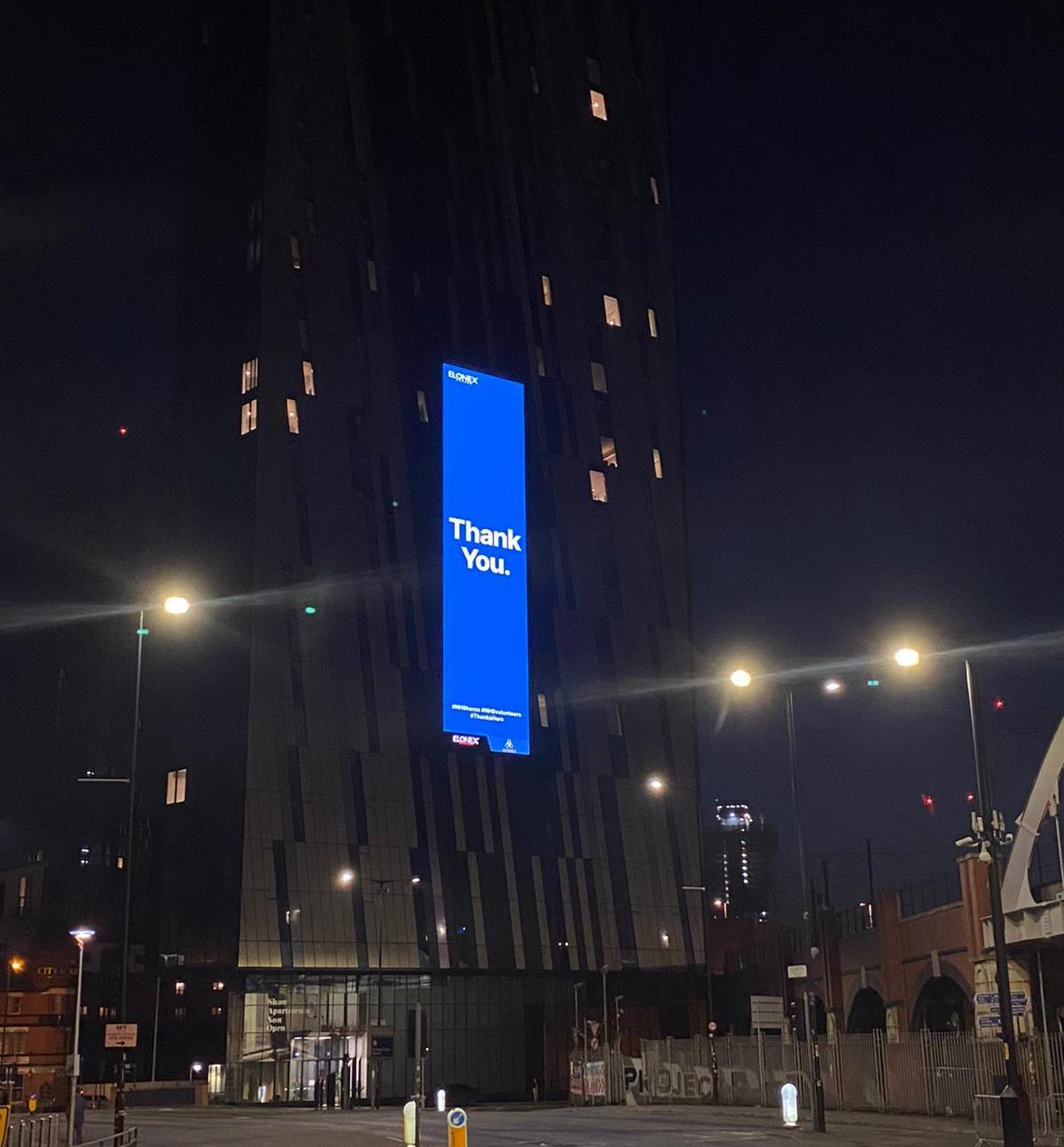 Axis Tower Lights Up Blue for the NHS - Elonex Outdoor Media